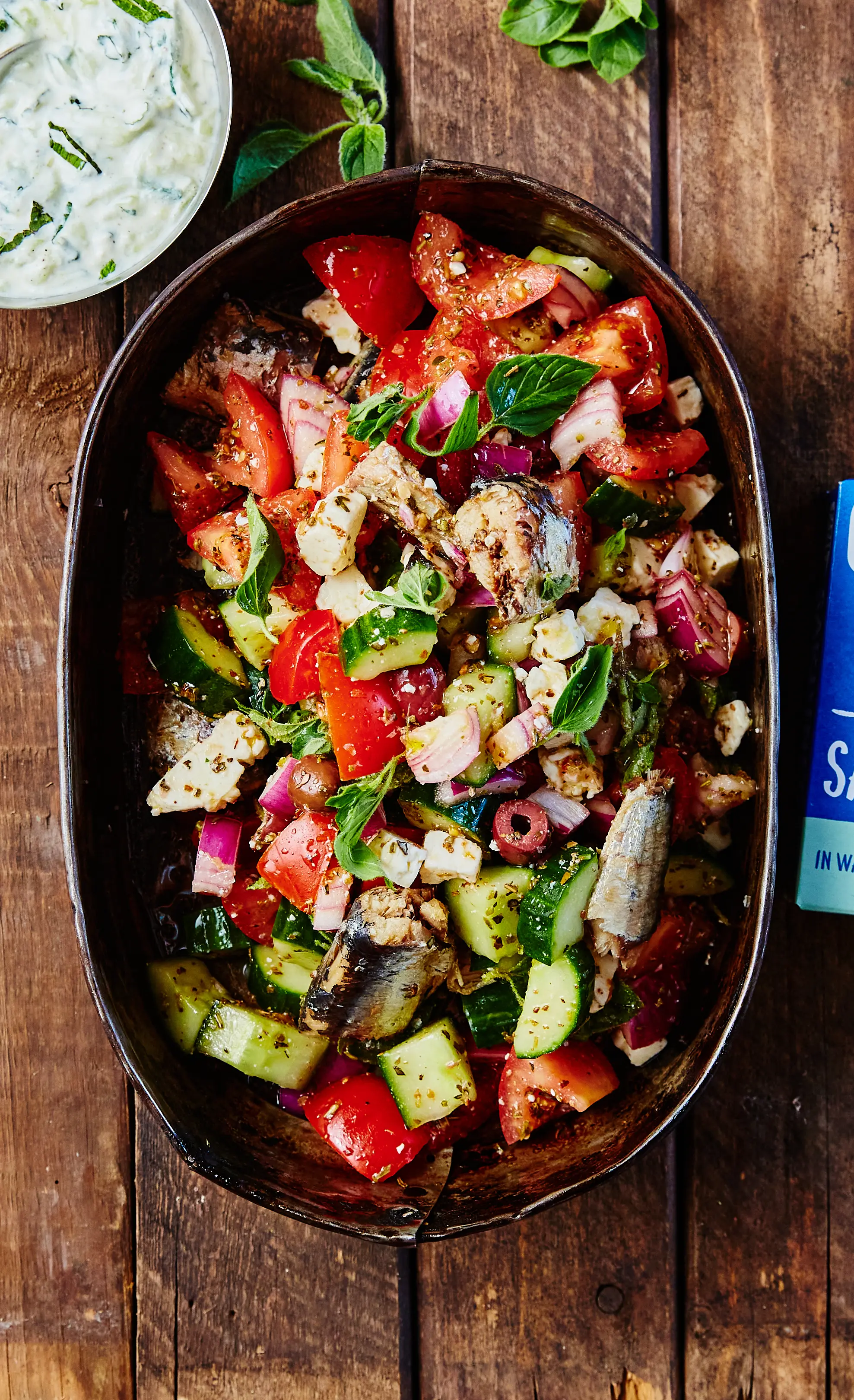 Greek salad with sardines